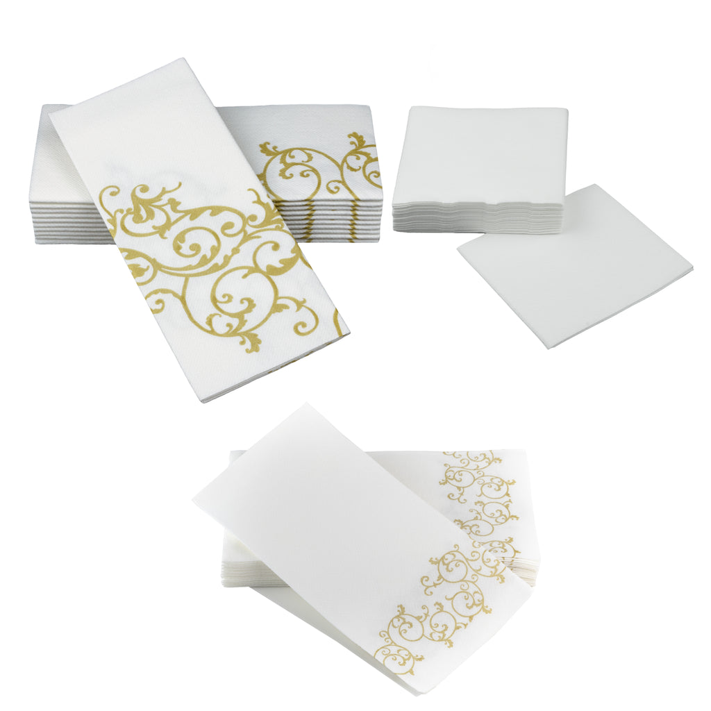 Signature Gold Floral + White Beverage Napkins Bundle – SimuLinen